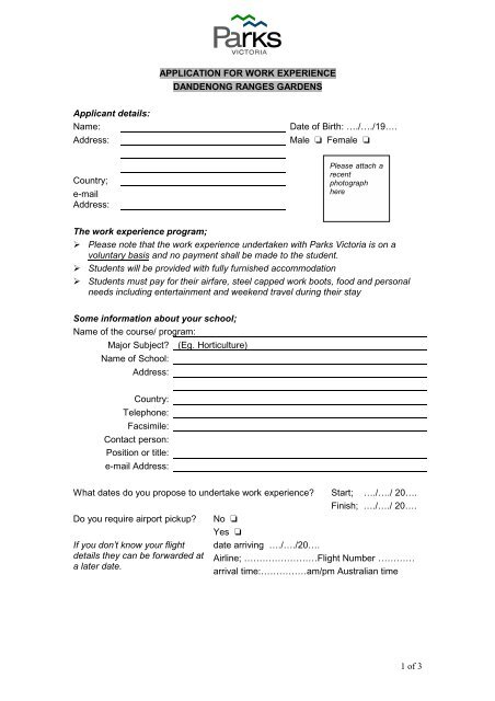 work placement application form. - Parks Victoria