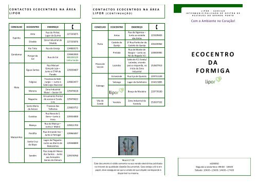 ECOCENTRO DA FORMIGA ( ( - Lipor