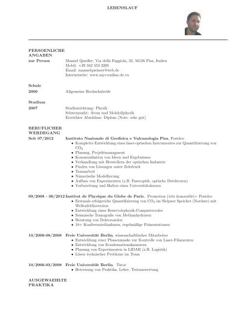 LEBENSLAUF PERSOENLICHE ANGABEN zur Person Manuel ...