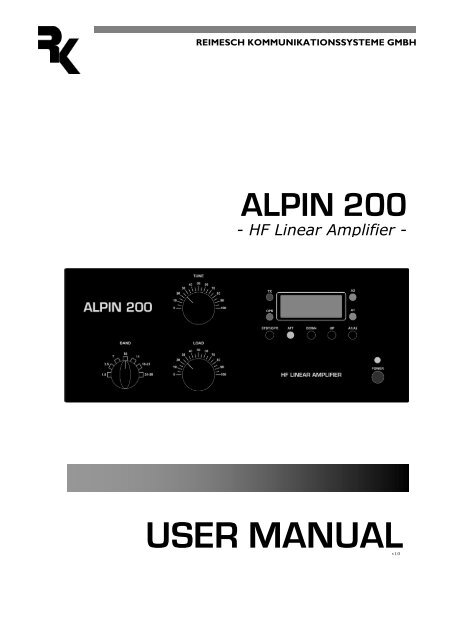 ALPIN 200 - HF Linear Amplifier - USER MANUAL - Reimesch