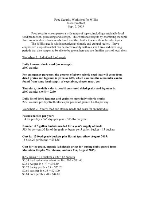 Food Security Worksheet for Willits Jason Bradford ... - Mud City Press