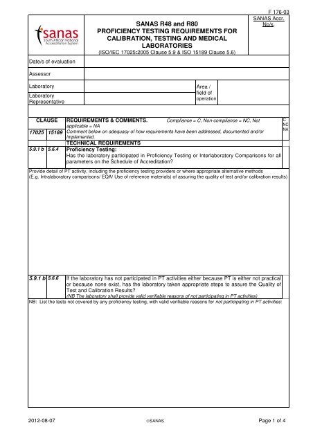 SANAS R48 and R80 PROFICIENCY TESTING REQUIREMENTS ...