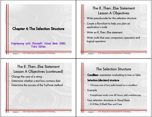 Chapter 4: The Selection Structure The Ifâ ¦Thenâ ¦Else Statement ...