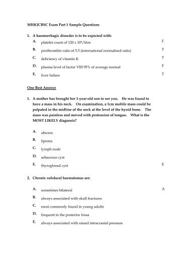 MRCP(UK) Part 2 Written Sample Questions