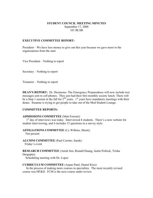 STUDENT COUNCIL MEETING MINUTES September 17 ... - jeffline