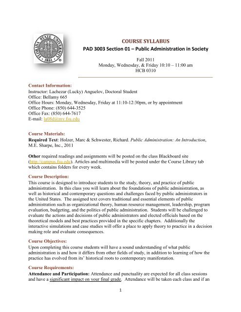 COURSE SYLLABUS PAD 3003 Section 01 â Public Administration ...