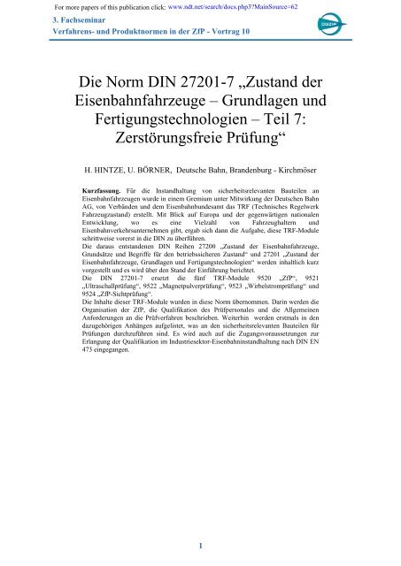 Die Norm DIN 27201-7 "Zustand der Eisenbahnfahrzeuge - NDT.net