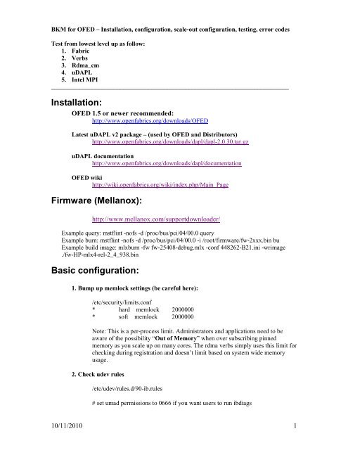 BKM's for OFED, iMPI, PBS, Linux