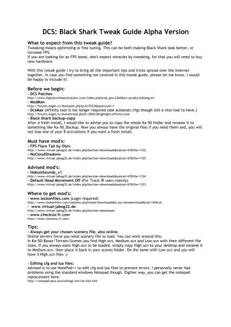 DCS: Black Shark Tweak Guide Alpha Version