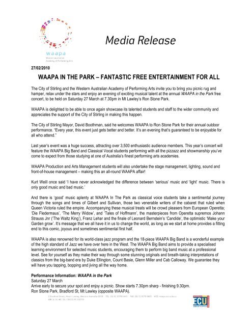 WAAPA in the Park 2010 - Western Australian Academy of ...
