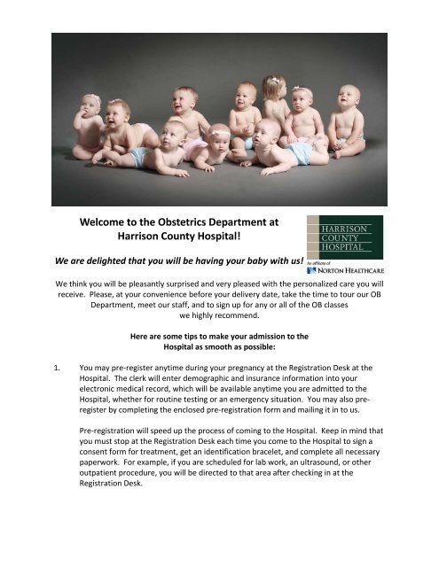 OB welcome letter - Harrison County Hospital