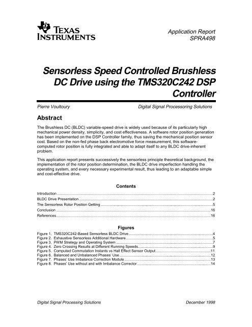 sensorless speed controlled brushless dc drive ... - Texas Instruments