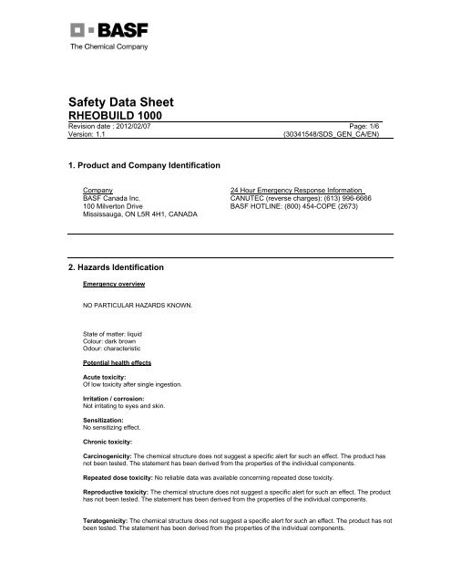 Safety Data Sheet RHEOBUILD 1000 - WorldAccount - BASF.com