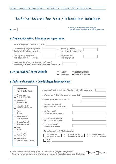 Technical Information Form / Informations techniques - CLS America