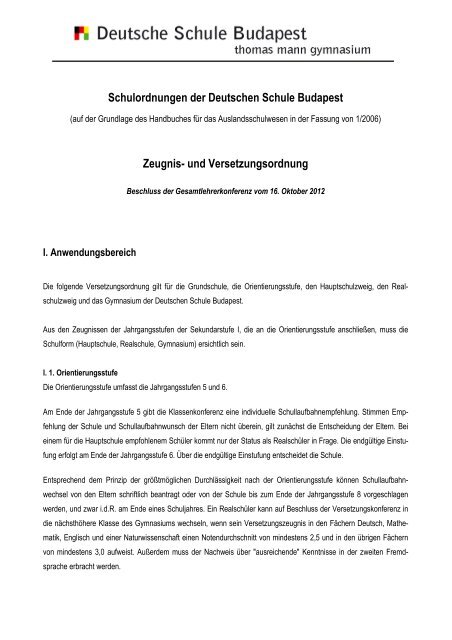 Zeugnis - Deutsche Schule Budapest