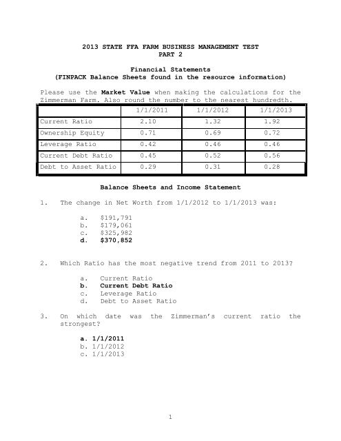 Farm Business Mng Part II Test/Key - ND FFA
