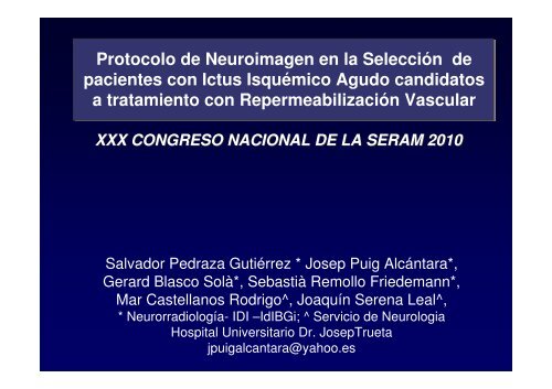 Protocolo de Neuroimagen en la Selección de pacientes con Ictus ...