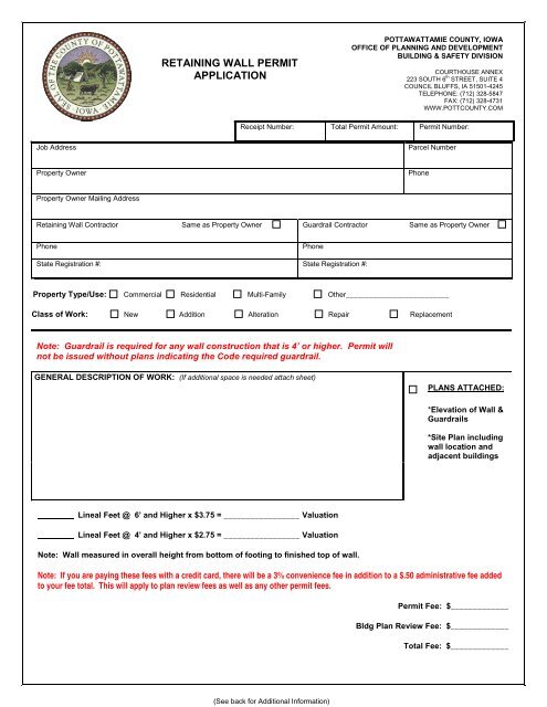 RETAINING WALL PERMIT APPLICATION - Pottawattamie County