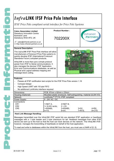 InfraLINK IFSF Price Pole Interface LINK IFSF ... - Calon Associates