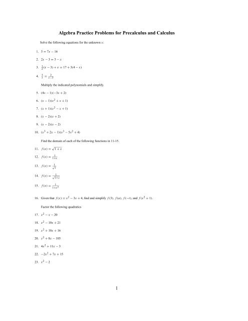 Precalculus Problems