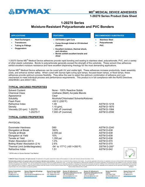 DYMAX 1-20270 Series MD Medical Device Adhesives Product ...