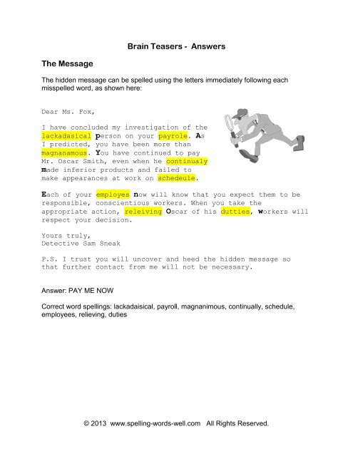 Printable answers and explanations - Spelling Words Well