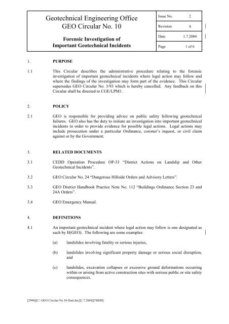 Geotechnical Engineering Office GEO Circular No. 10