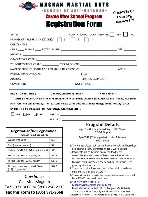 Registration Form - Magnan Martial Arts