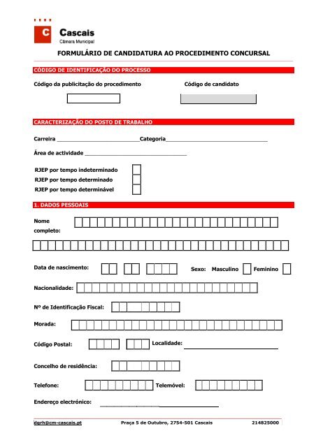 FormulÃ¡rio de Candidatura ao Procedimento Concursal