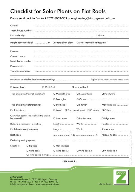 Checklist for Solar Plants on Flat Roofs - ZinCo