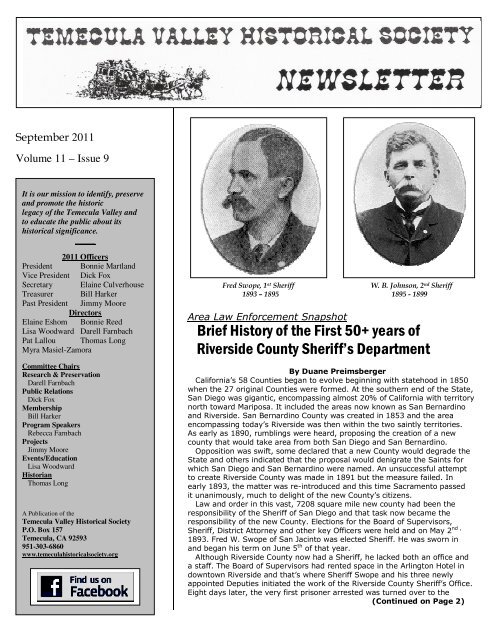 Brief History of the First 50+ years of Riverside County Sheriff's ...