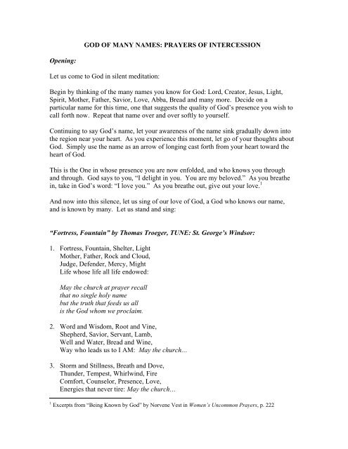 Intercessory Prayer Names