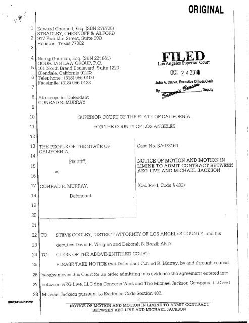 Notice of Motion and Motion in Limine To Admit Contract Between ...