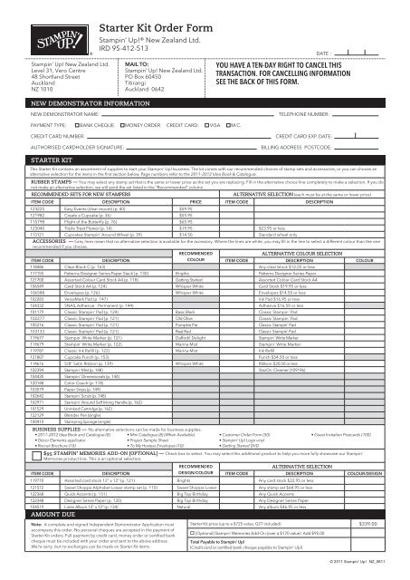 Starter Kit Order Form - Stampin' Up!