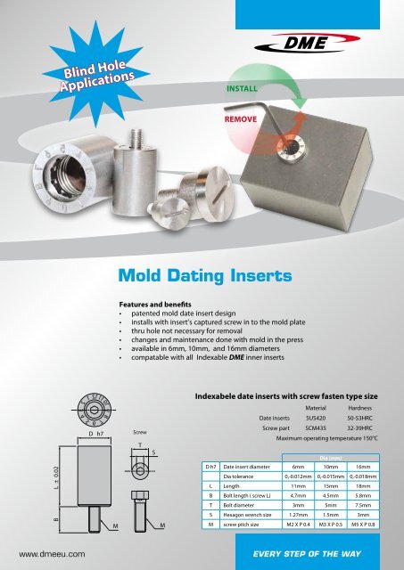 Mold Dating Inserts Blind Hole Applications - DME