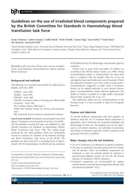 Guidelines on the use of irradiated blood components prepared by ...
