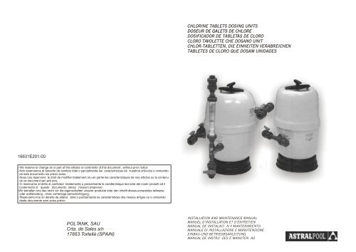 Manual de instalación y mantenimiento - AstralPool