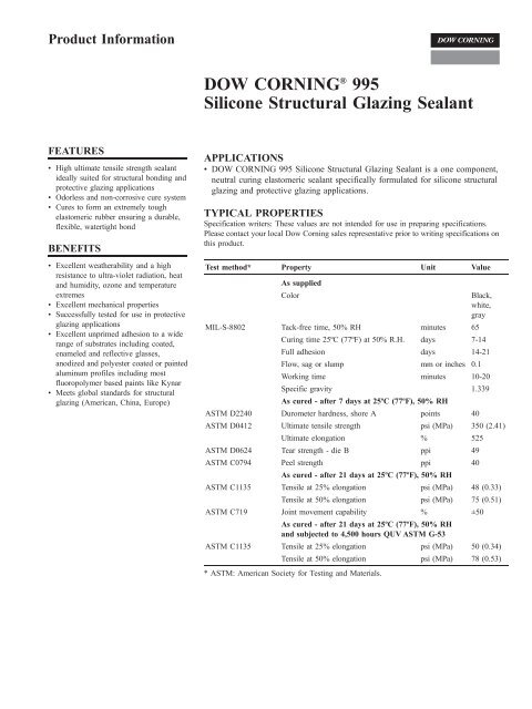 DOW CORNINGÂ® 995 Silicone Structural Glazing Sealant - Geocel
