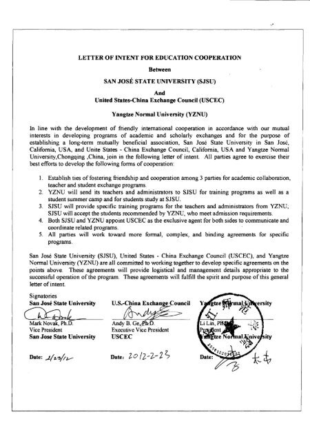 LETTER OF INTENT FOR EDUCATION COOPERATION Between ...