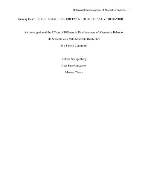 DIFFERENTIAL REINFORCEMENT OF ALTERNATIVE BEHAVIOR An