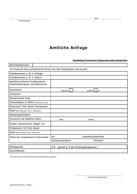 Strafregisterauszug - Antrag