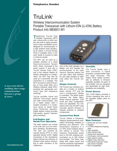 TruLink ME6831-M1 Portable Transceiver w/Lithium Ion