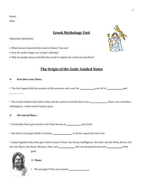 Greek Gods and Goddesses student version.pdf - MrsAuld