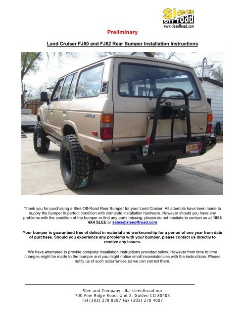 FJ60 and FJ62 Rear Bumper - Sleeoffroad.com