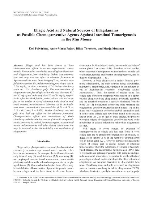 Ellagic Acid and Natural Sources of Ellagitannins as Possible ...