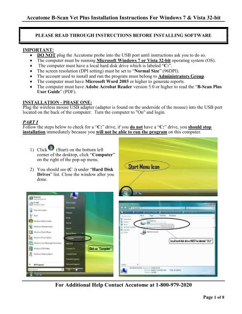 Installation Instructions (PDF) - accutome ultrasound support