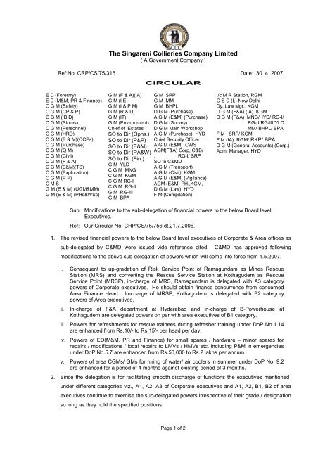 THE SINGARENI COLLIERIES COMPANY LIMITED - SCCL