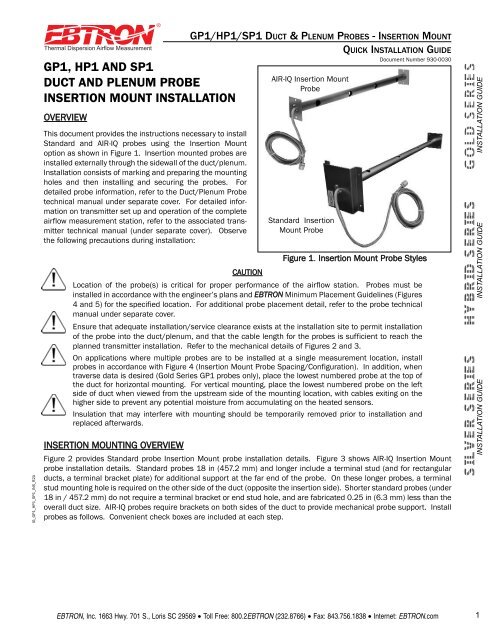 GP1, HP1 & SP1 Duct & Plenum Probe - Ebtron