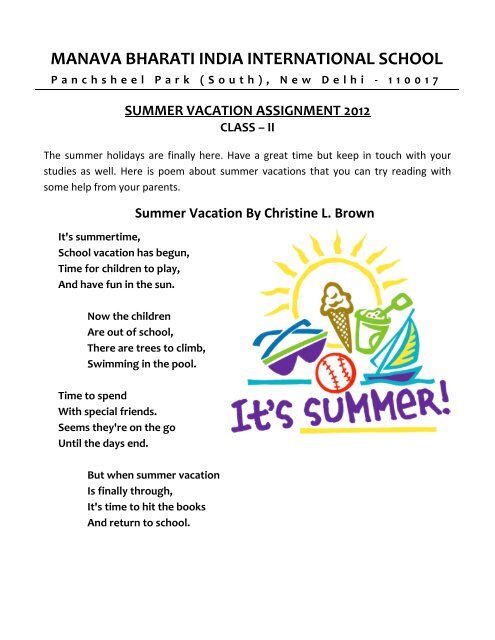 summer vacation assignment 2012 class – ii - Manava Bharati India ...