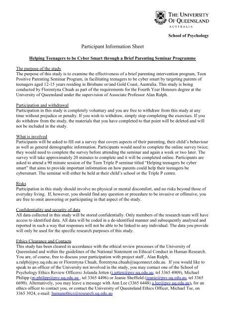 Participant Information Sheet - Experiment.psy.uq.edu.au